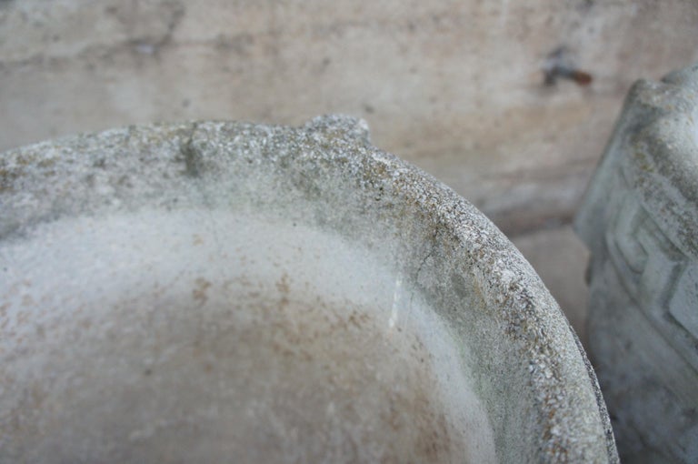 2 Antique Concrete Grecian Greek Key and Grape Garden Flower Planters ...