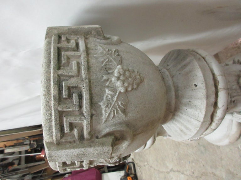 2 Antique Concrete Grecian Greek Key Urns and Pedestals at 1stDibs