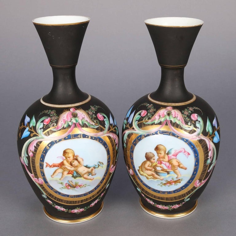 Two Antique French Classical Hand-Painted and Gilt Old Paris Porcelain ...