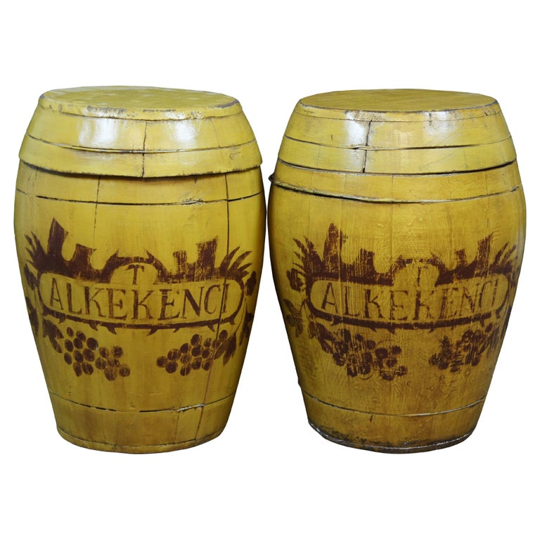2 Antique French Painted Farmhouse Wine Cask Barrels Tables Planter ...