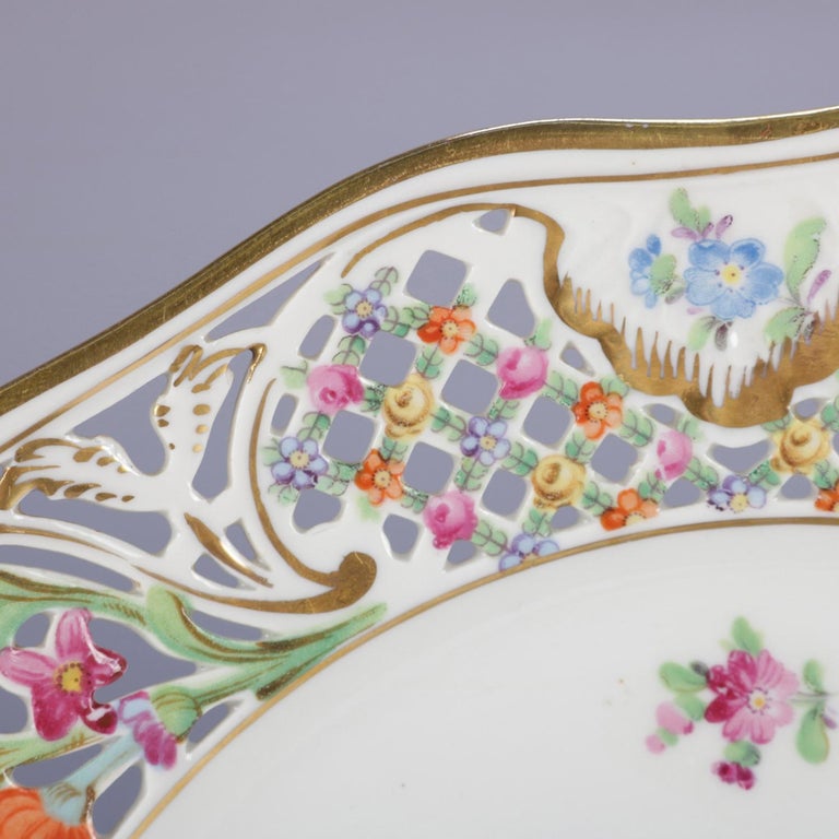 2 Antique German Pierced Hand Painted and Gilt Floral Porcelain Plates ...