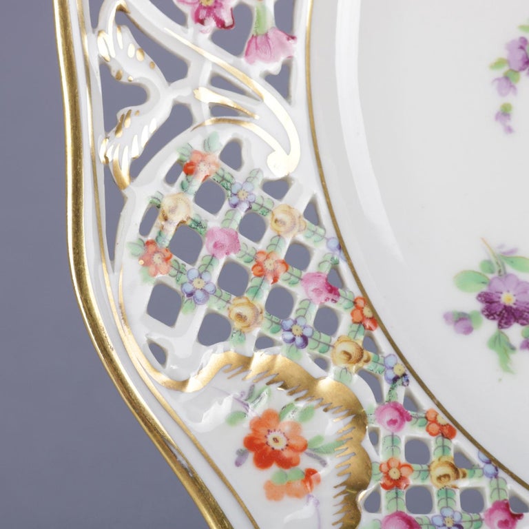 2 Antique German Pierced Hand Painted and Gilt Floral Porcelain Plates ...