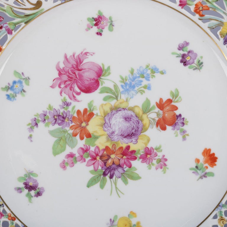 2 Antique German Pierced Hand Painted and Gilt Floral Porcelain Plates ...
