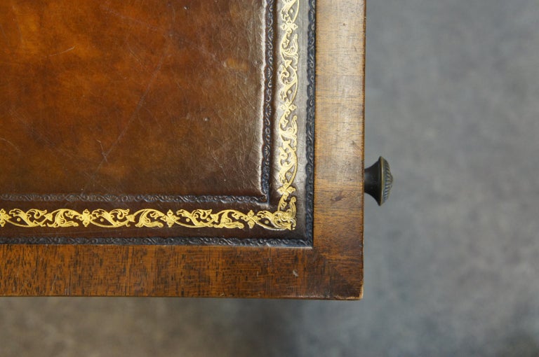 2 Antique Heirloom Weiman Flame Mahogany Leather Top Lyre Shaped Side ...