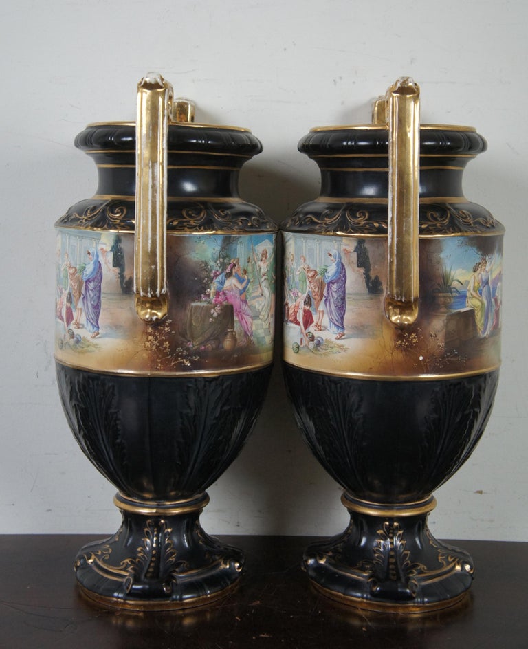 Antique Neoclassical English Black and Gold Grecian Painted Mantel Urn ...