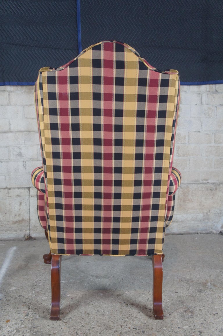 2 Antique Plaid Queen Anne Wingback Library Club Accent Arm Chairs at ...