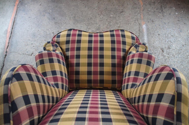 2 Antique Plaid Queen Anne Wingback Library Club Accent Arm Chairs at ...