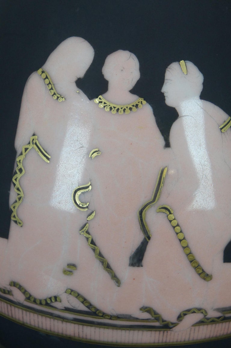 2 Antique Porcelain Cameo Mantel Vases Urns Grecian Scene Shell Inlay ...