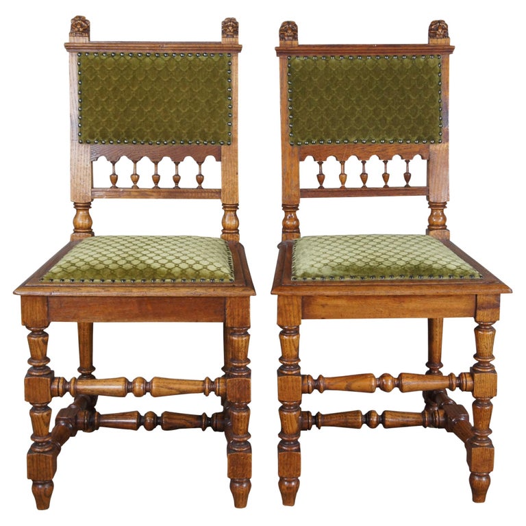 2 Antique Renaissance Revival Henry II Carved Oak Figural Lion Head ...