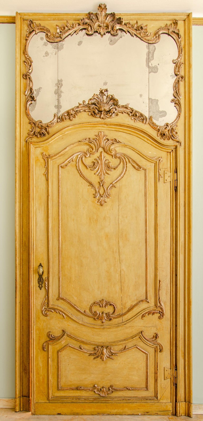 2 Antiques Baroque Doors Lacquered Yellow and Gilded, Mirror Updoor ...