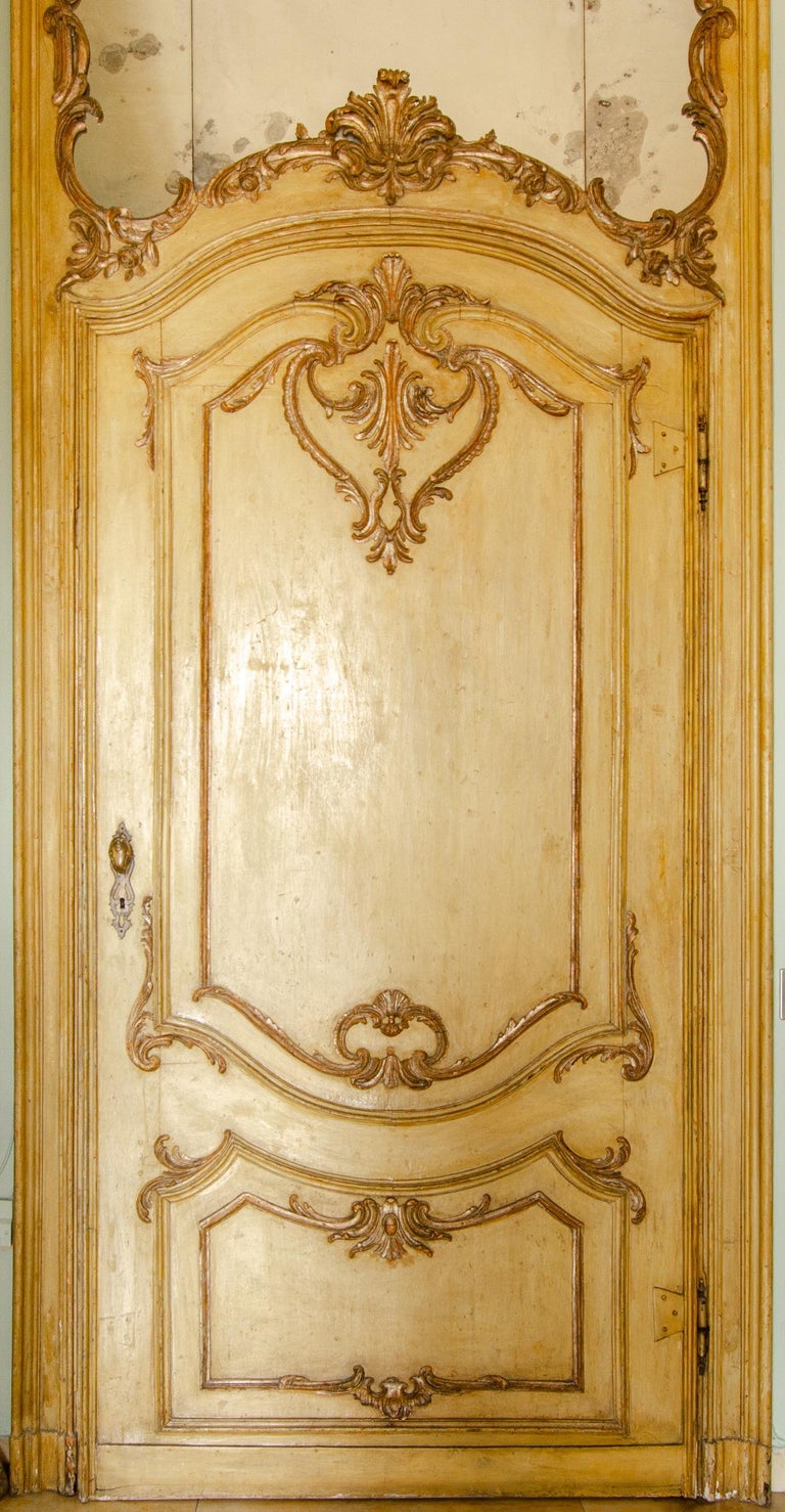 2 Antiques Baroque Doors Lacquered Yellow and Gilded, Mirror Updoor ...