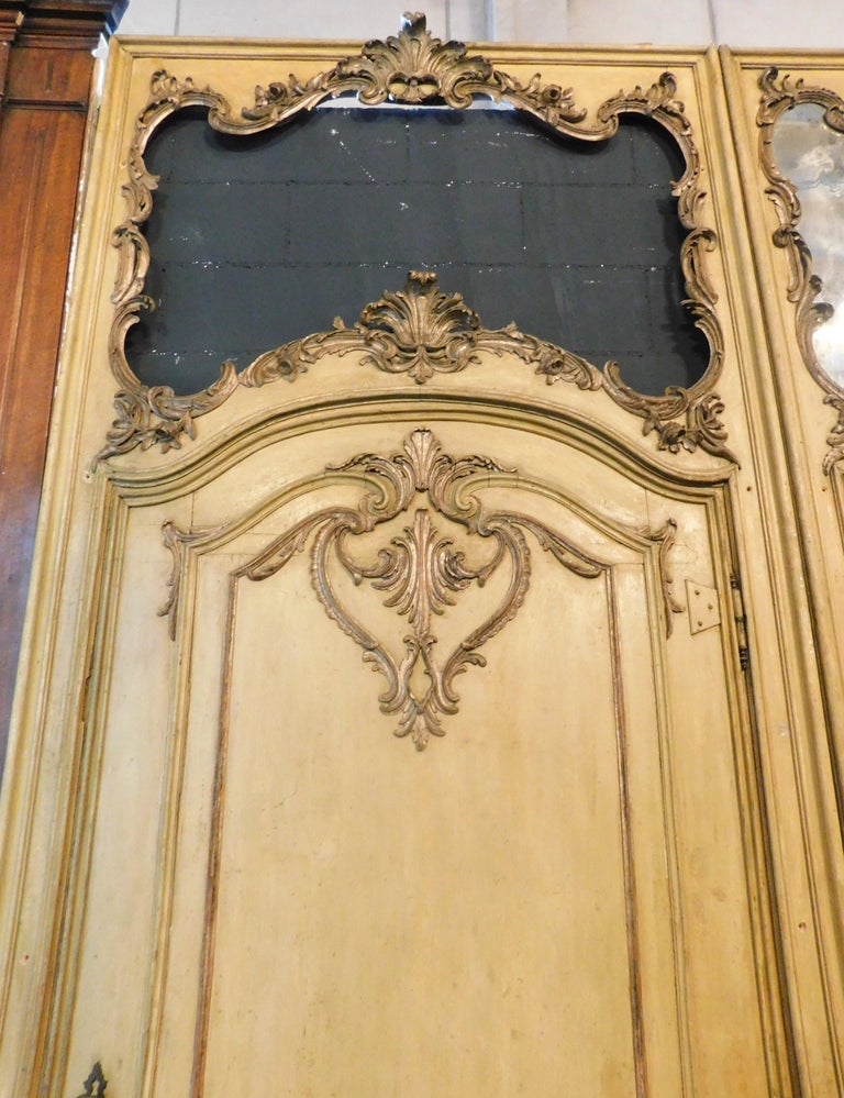 2 Antiques Baroque Doors Lacquered Yellow and Gilded, Mirror Updoor ...