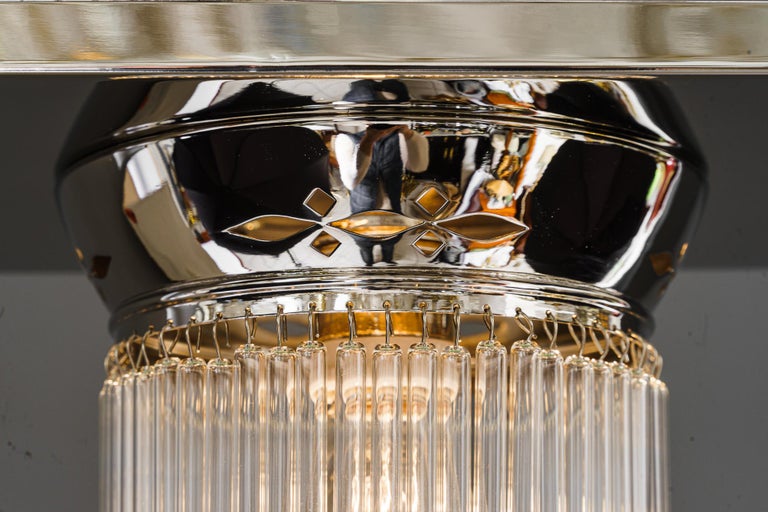2 Art Deco Ceiling Lamps Nickel-Plated with Glass Sticks, Around 1920s ...