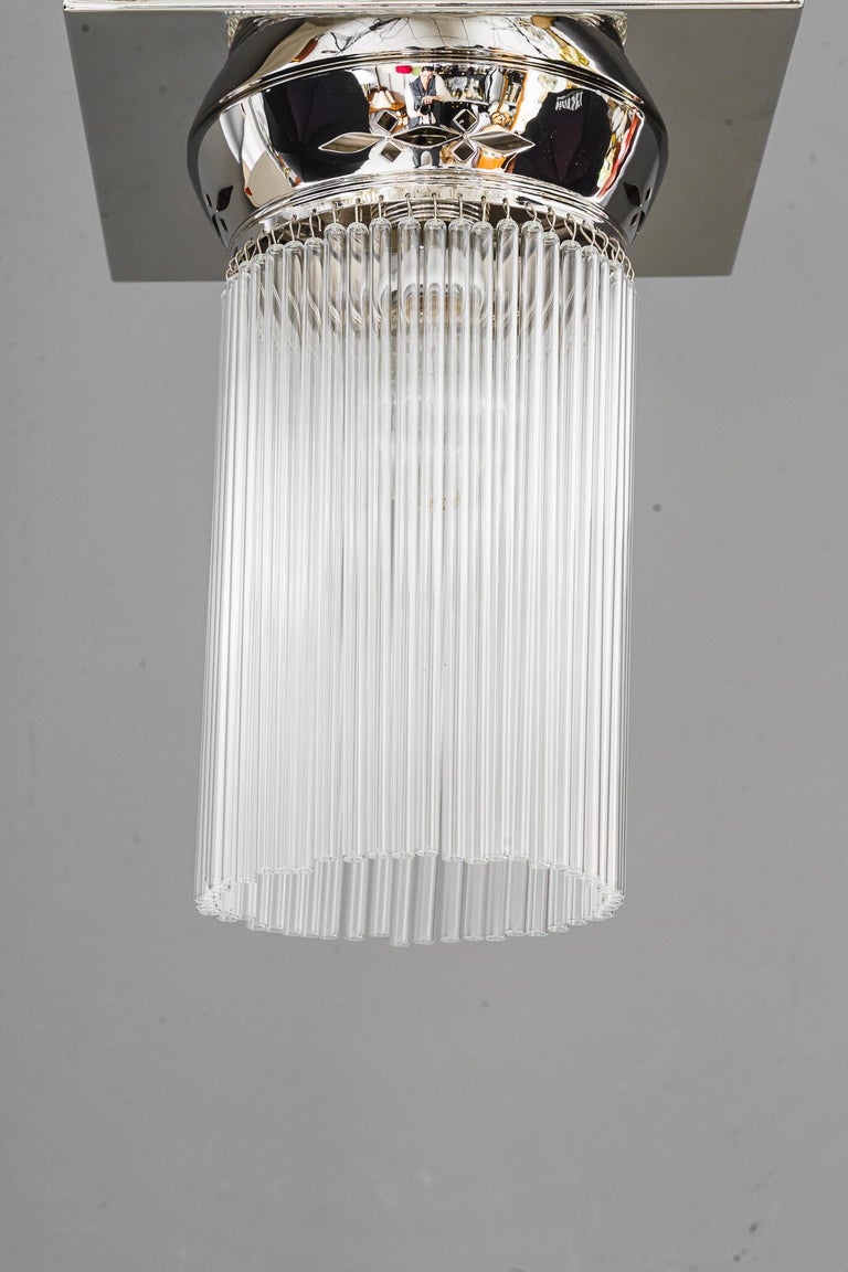 2 Art Deco Ceiling Lamps Nickel-Plated with Glass Sticks, Around 1920s ...