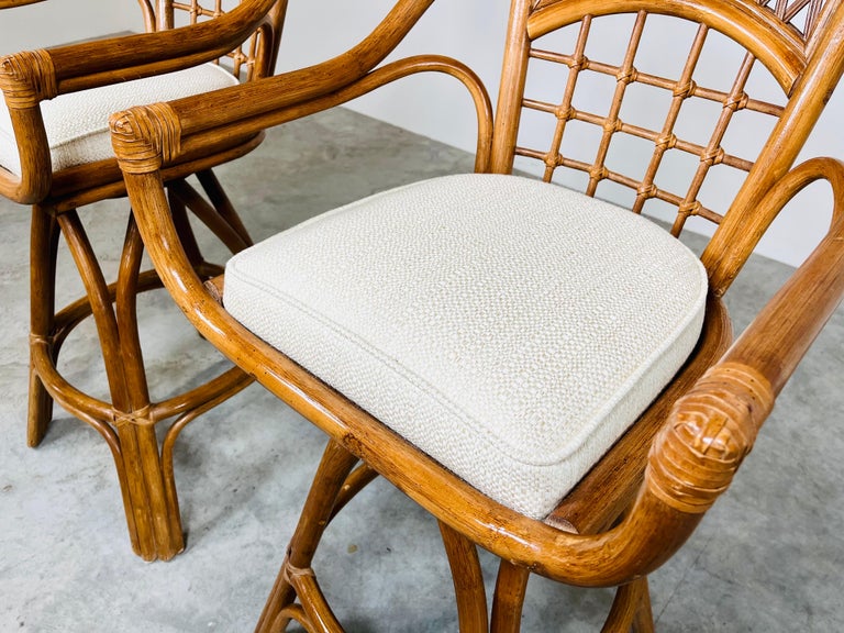 2-Bamboo Midcentury Chippendale Boho Ficks Reed Style Swivel Barstools ...