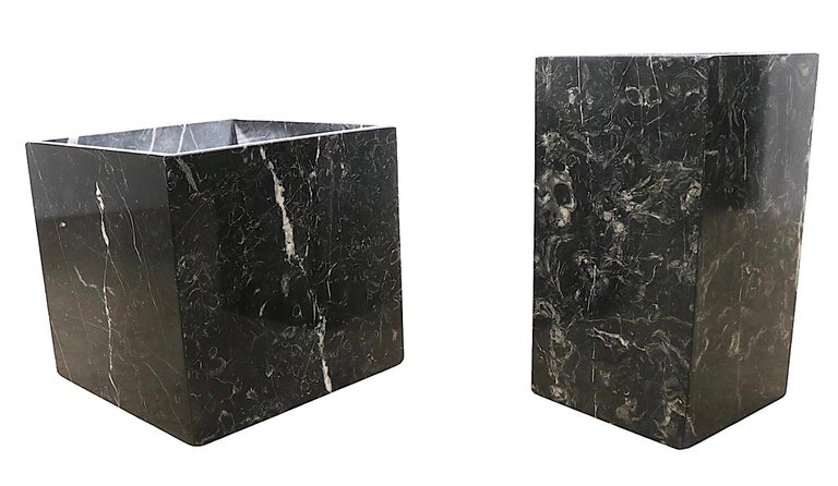 2 Black Marble Pedestal Bases Planters Table Bases c 1960/1970's For ...