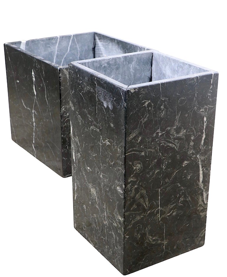 2 Black Marble Pedestal Bases Planters Table Bases c 1960/1970's For ...