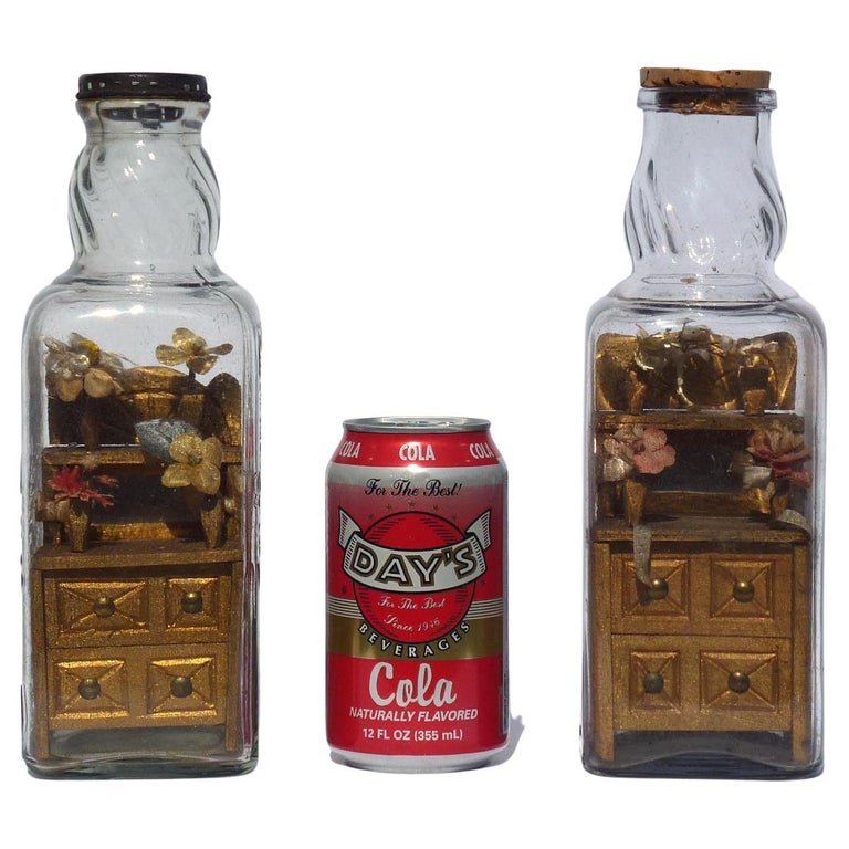 2 Bottle Whimsies of Dressers by the Same Maker, Painted, Great Details ...