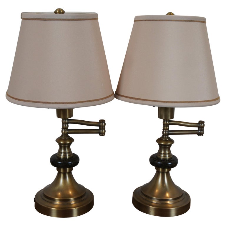 2 Brass Swing Swivel Arm Reading Library Lamps Imported by Fred Meyer 21" For Sale at 1stDibs