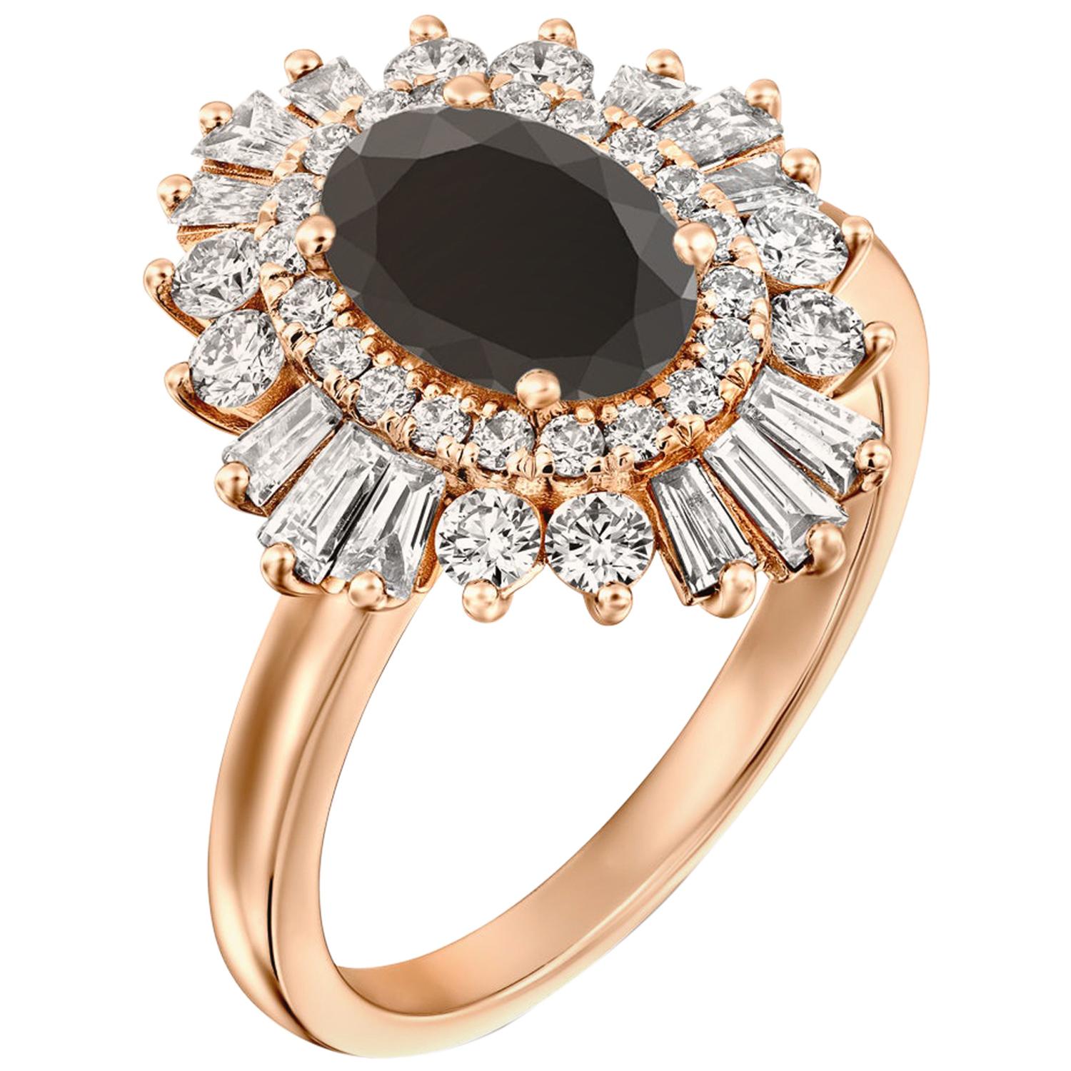 3.2 Carat 14 Karat Rose Gold Certified Round Black Diamond Ring For ...
