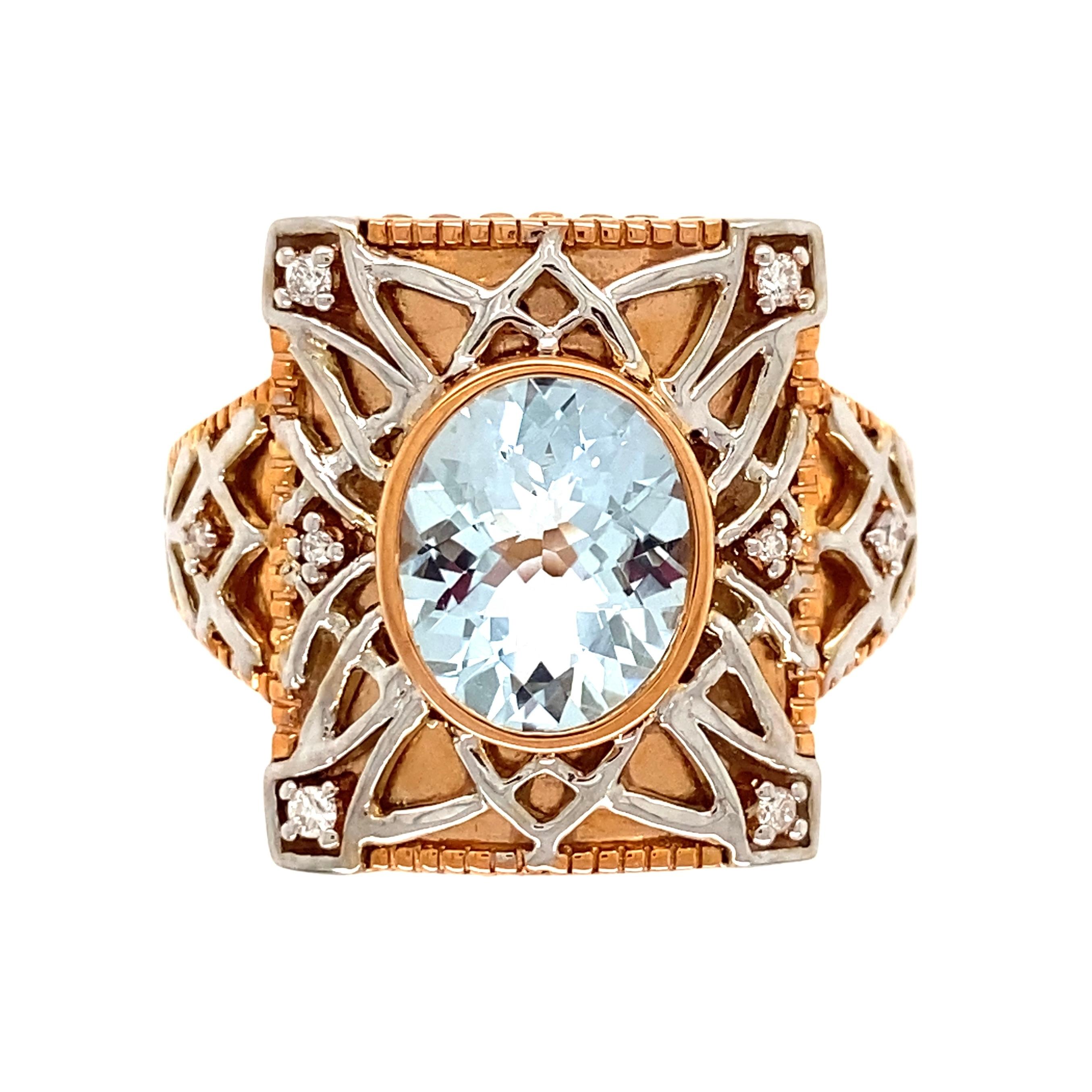 5 Carat Aquamarine and Diamond Rose Gold Ring at 1stDibs