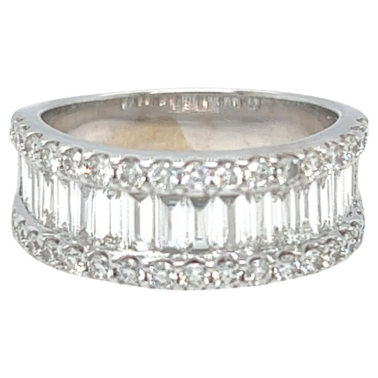 2 carat Baguette and Round Diamond Half Eternity Band Ring 14K White Gold For Sale at 1stDibs