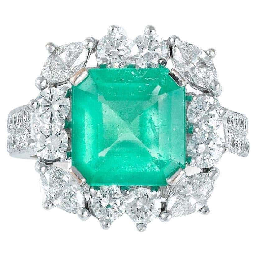 Customizable Art Deco 2 Carat Colombian Emerald Diamond Engagement Ring