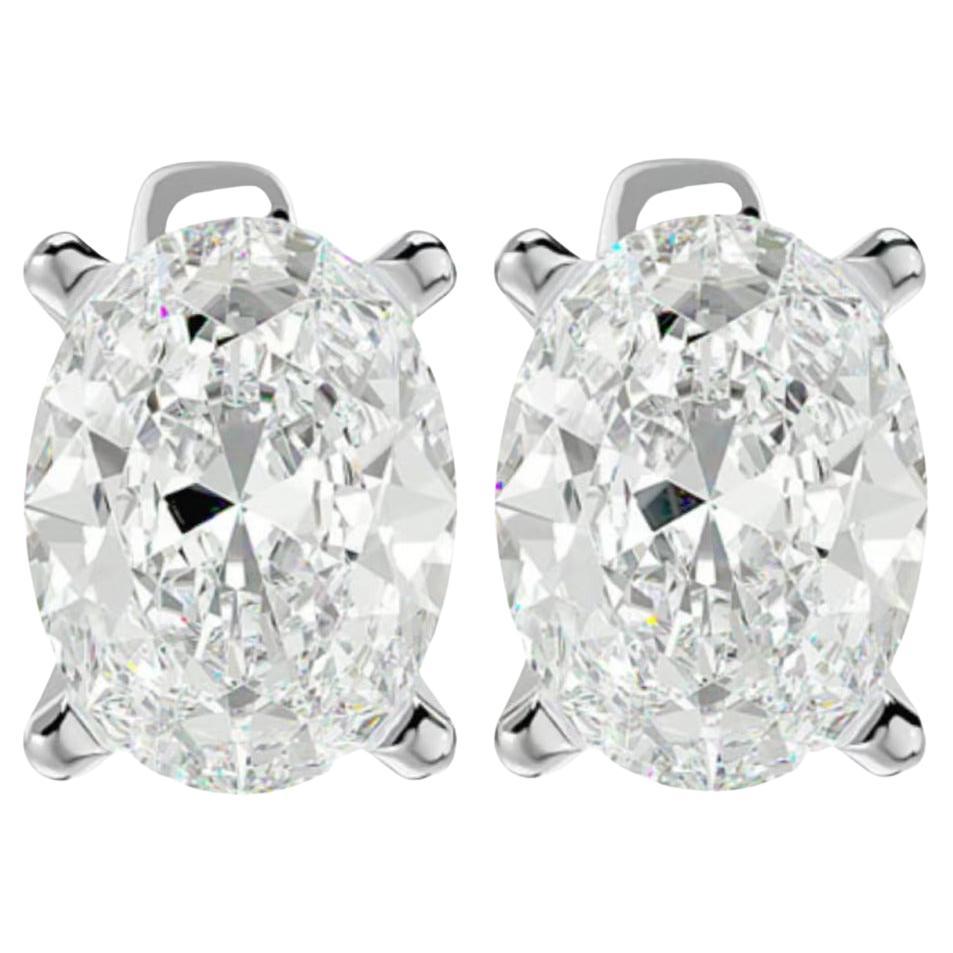 2 Carat Ct Oval Solitaire Diamond Stud Earrings in 14K White Gold ...
