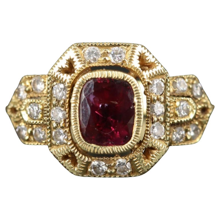 Customizable 2 Carat Cushion Cut Ruby Diamond Wedding Ring Yellow Gold ...