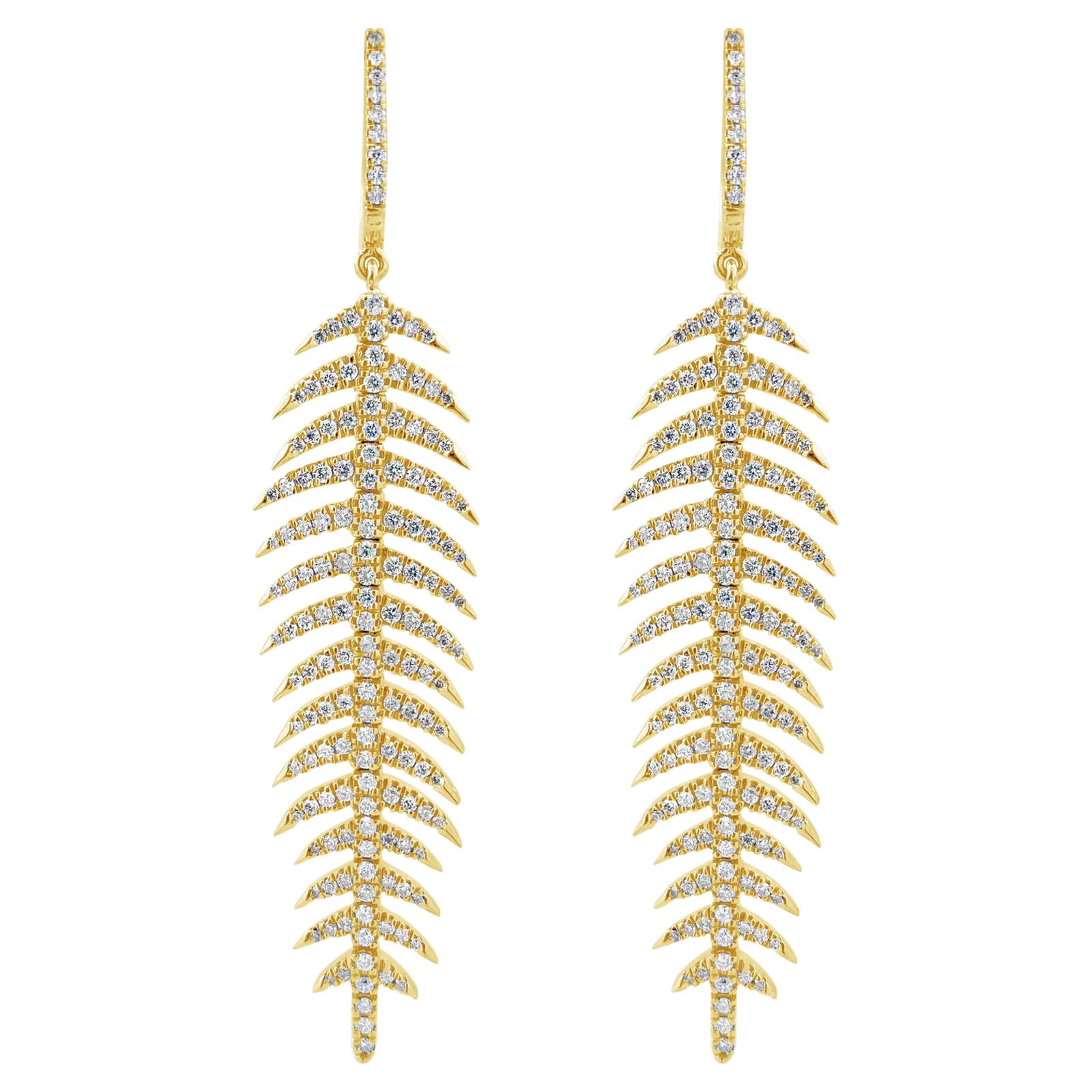 2 Carat Diamond Leaf-Fishbone Drop Flexible Earring For Sale at 1stDibs