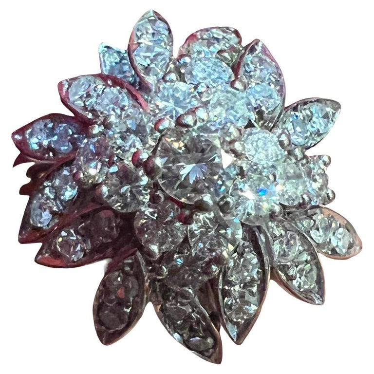 2 Carat Diamonds Paving, 18 Carat White Gold Cocktail Ring, "Flower ...