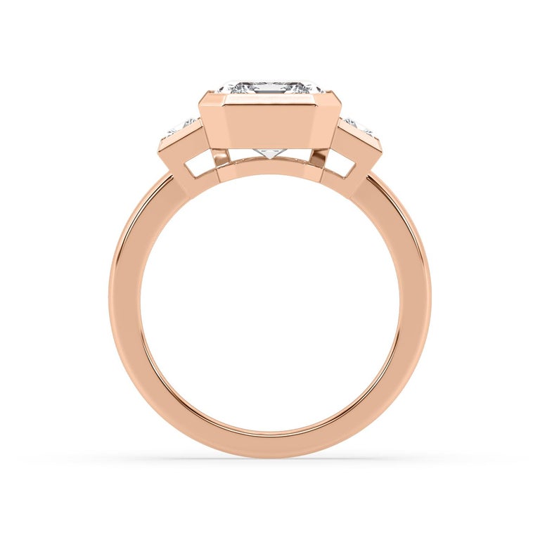 2 Carat Emerald Cut Diamond Bezel Set Engagement Ring 14k Rose Gold For ...