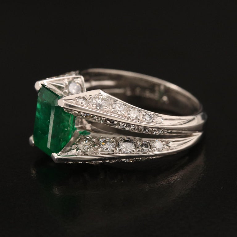 Customizable 2 Carat Emerald Diamond Wedding Ring, Art Deco White Gold Diamond Bridal Ring For ...