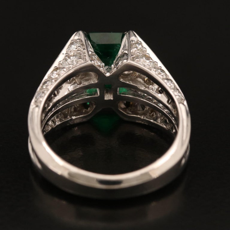 Customizable 2 Carat Emerald Diamond Wedding Ring, Art Deco White Gold Diamond Bridal Ring For ...