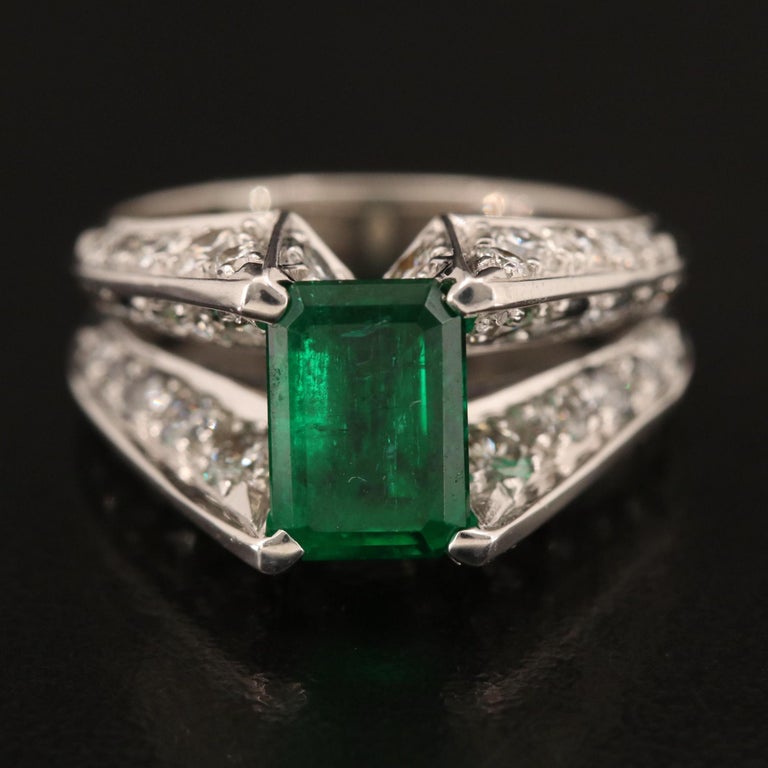 Customizable 2 Carat Emerald Diamond Wedding Ring, Art Deco White Gold Diamond Bridal Ring For ...