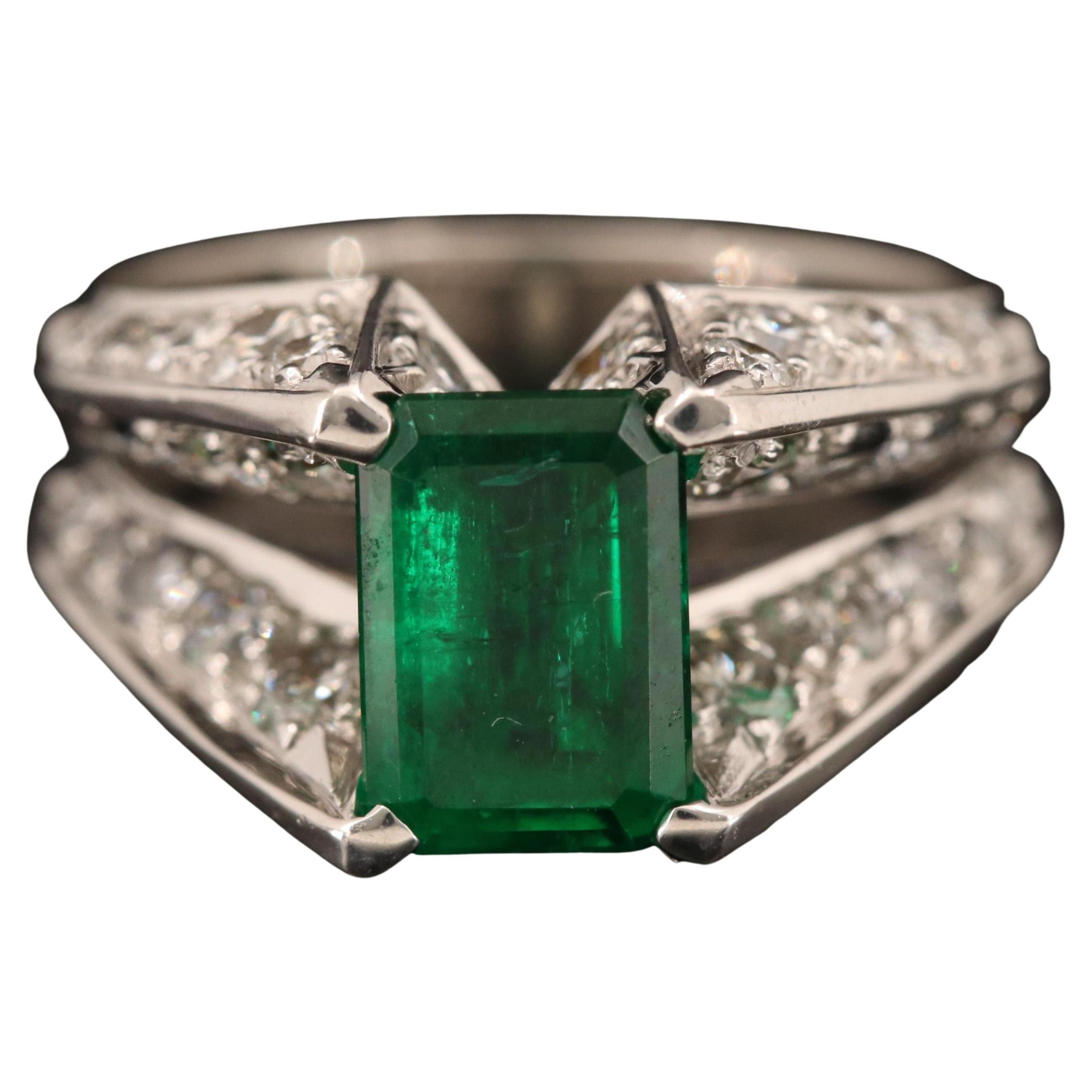 Customizable 3 Carat Zambian Emerald Diamond Wedding Band Art Deco ...