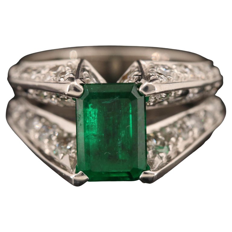 Customizable 2 Carat Emerald Diamond Wedding Ring, Art Deco White Gold Diamond Bridal Ring For ...