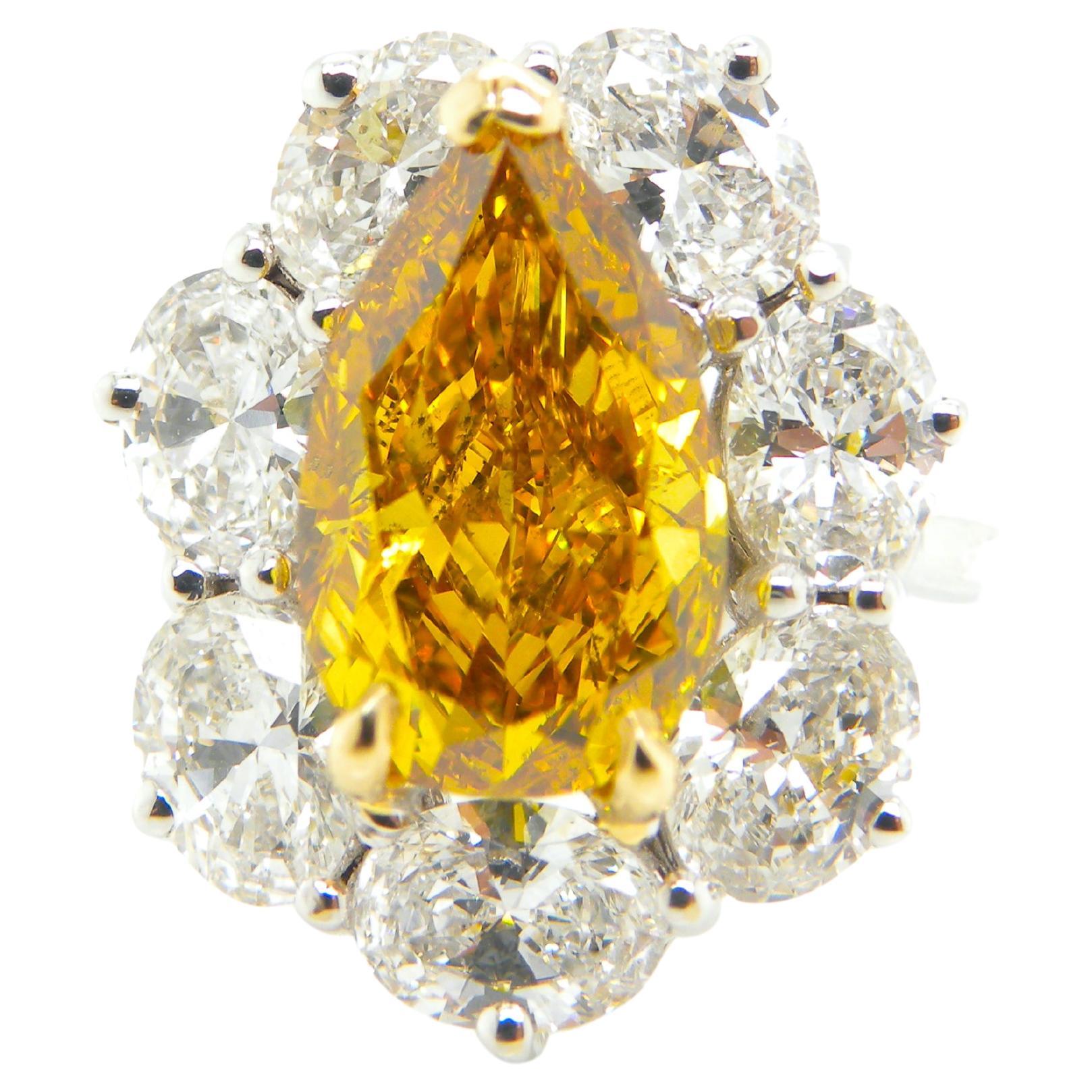 GIA Certified 3 Carat Fancy Vivid Orangy Yellow Zimmi Diamond Ring For ...