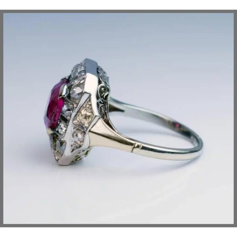 Customizable 2 Carat Halo Ruby Diamond Engagement Ring, Art Deco Ruby ...