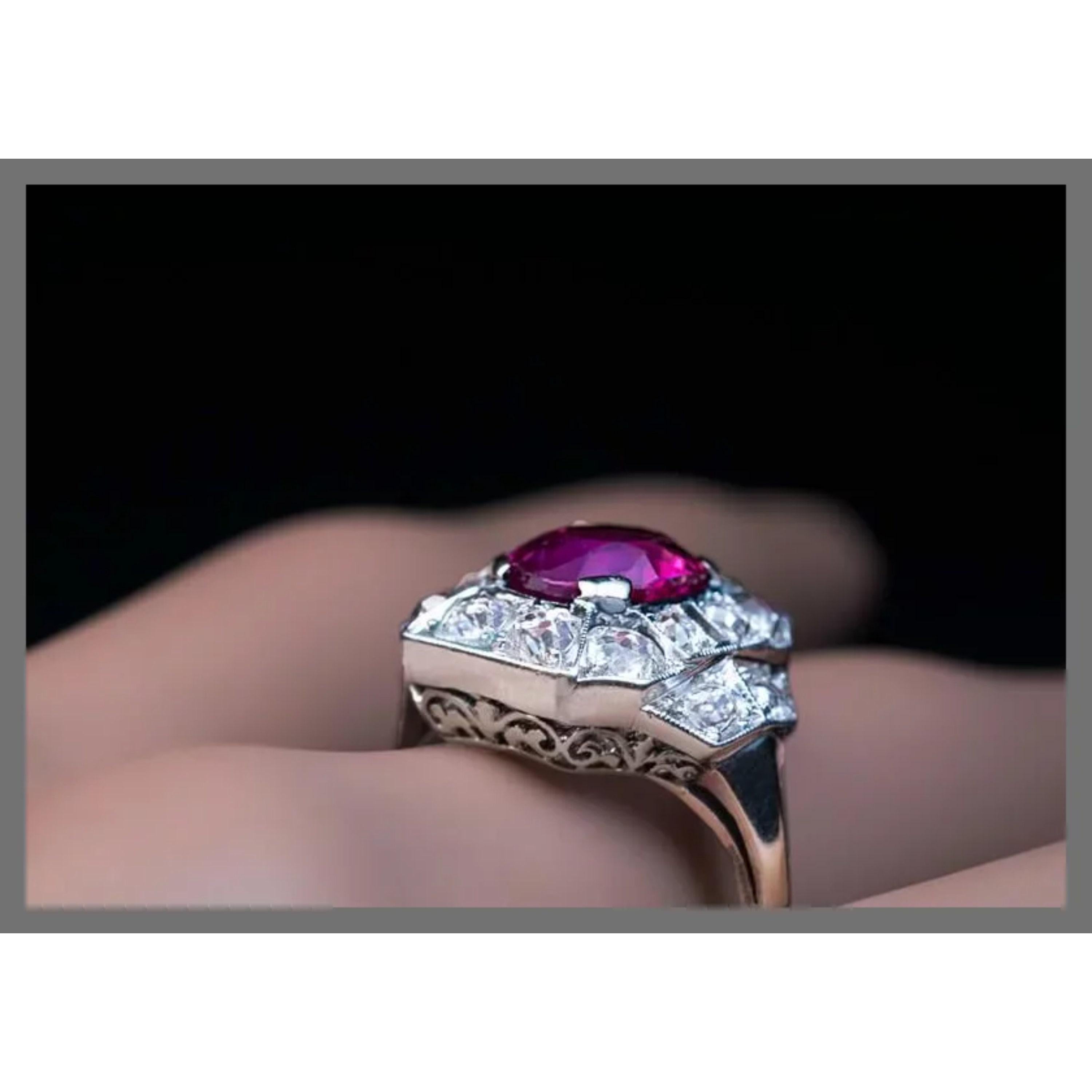 Customizable 2 Carat Halo Ruby Diamond Engagement Ring, Art Deco Ruby ...