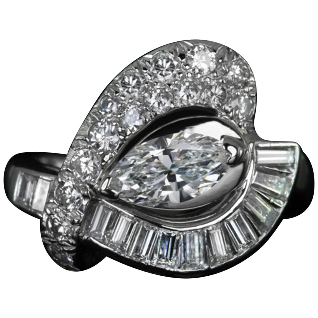 Eight Carats Marquise and Round-Cut Diamond Ring at 1stDibs