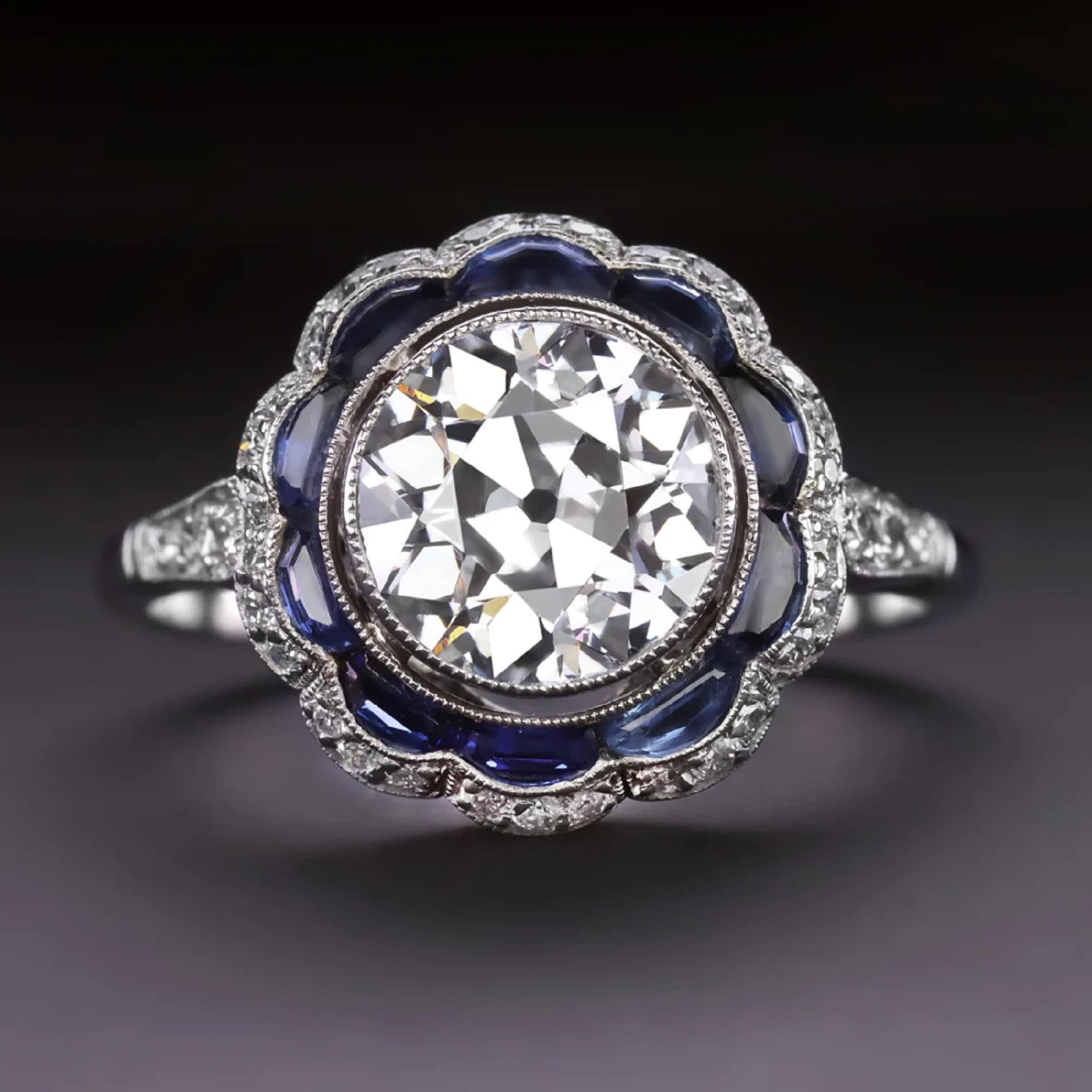 2 Carat Old European Cut Diamond Platinum Vintage Style Ring For Sale ...
