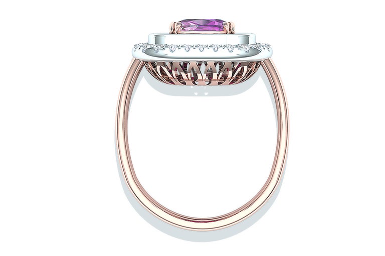 2 Carat Purplish Pink Cushion Cut Sapphire Diamond Cocktail Ring For ...