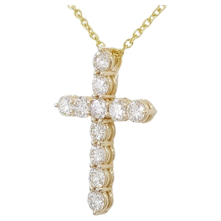 2 Carat Round Brilliant Cut Diamond Cross White Gold Necklace For Sale ...