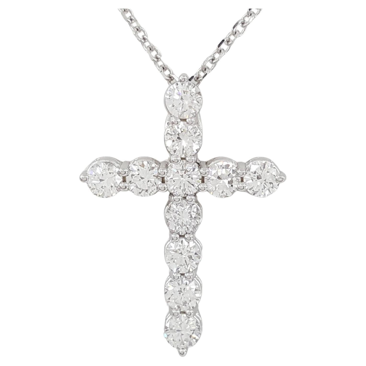 2 Carat Round Brilliant Cut Diamond Cross White Gold Necklace For Sale ...