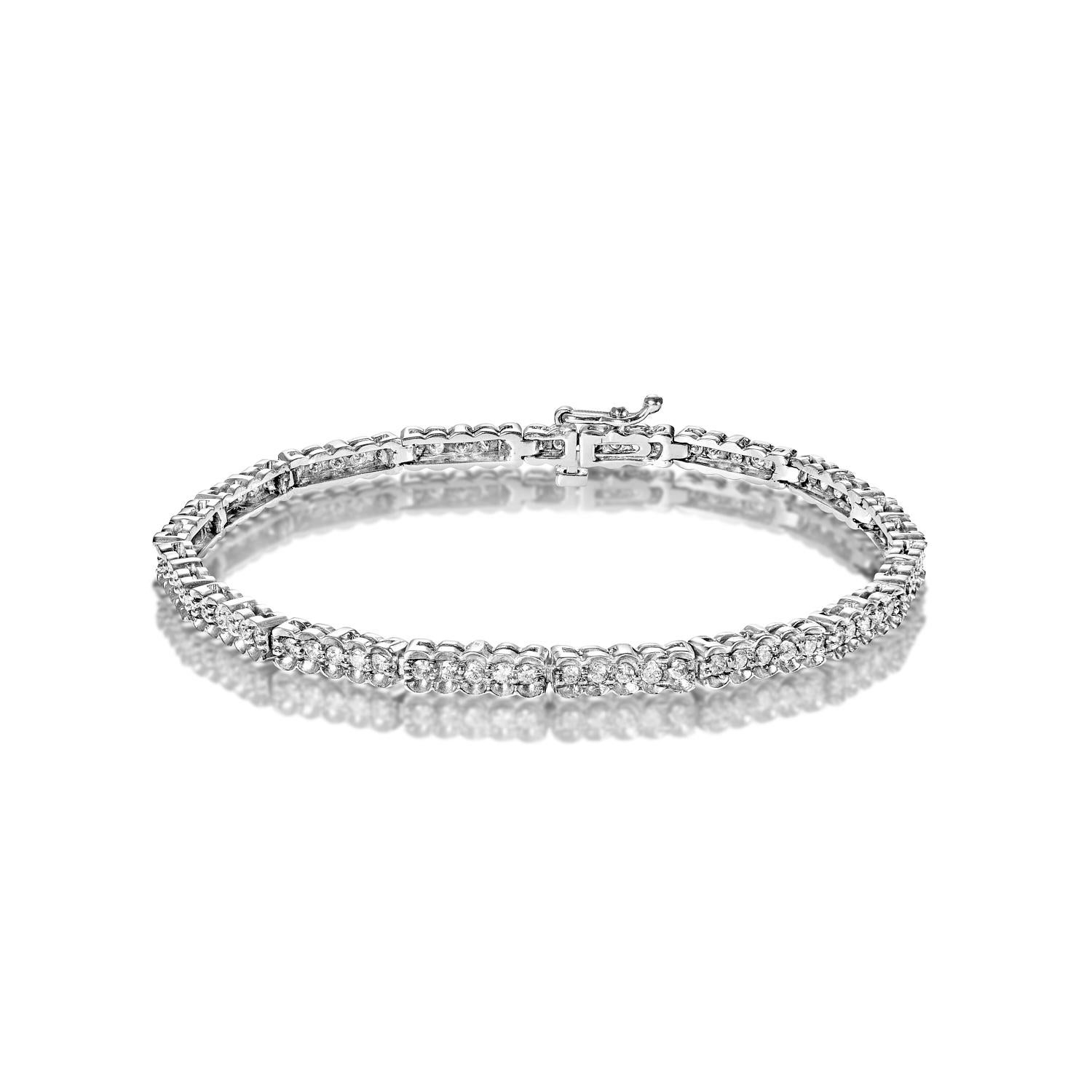 2 Carat Round Brilliant Single Row Half Bezel Diamond Tennis Bracelet ...