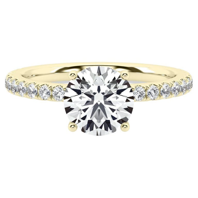 2 Carat Round Diamond Engagement Ring with Delicate Pave Setting 14k ...