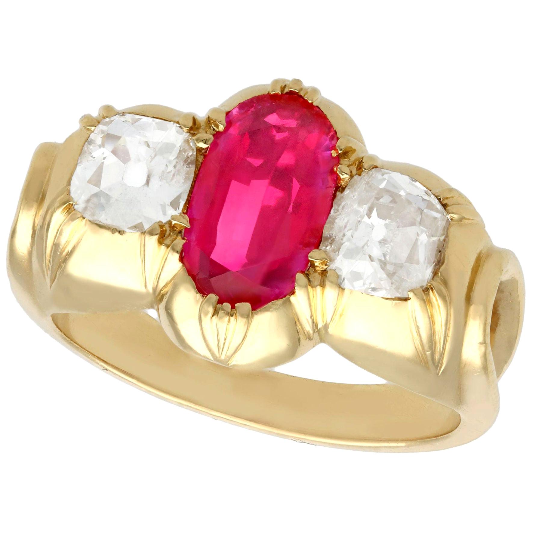 1900s Ruby, Old Mine Cut Diamond and Gold Ring For Sale at 1stDibs