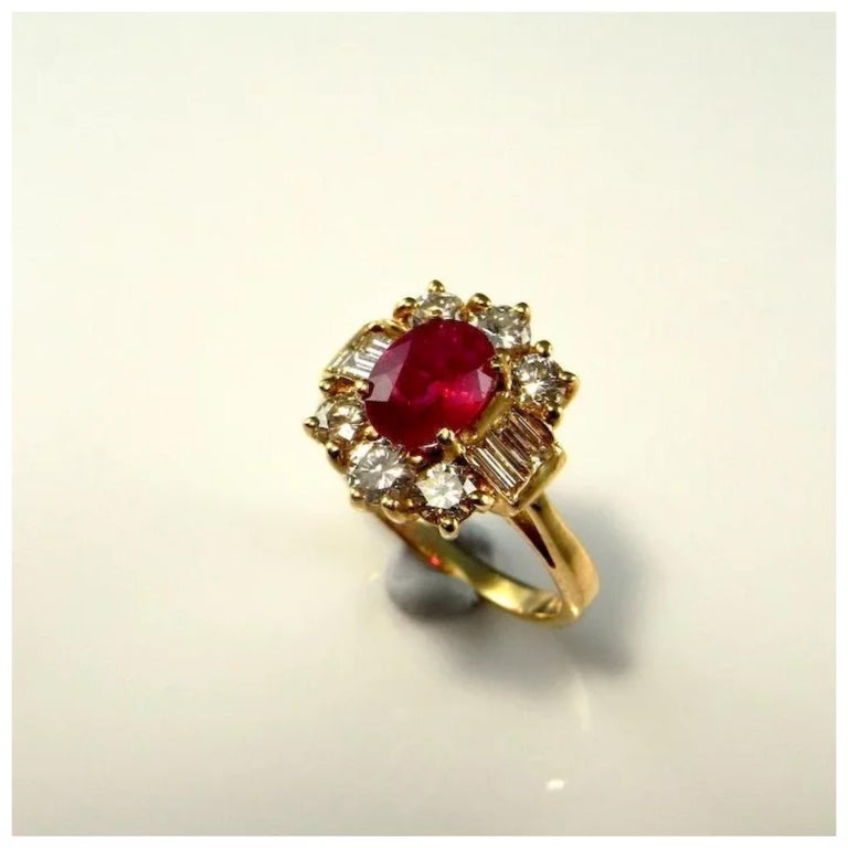 Customizable 2 Carat Ruby Diamond Bridal Ring Vintage Oval Shaped Ruby ...