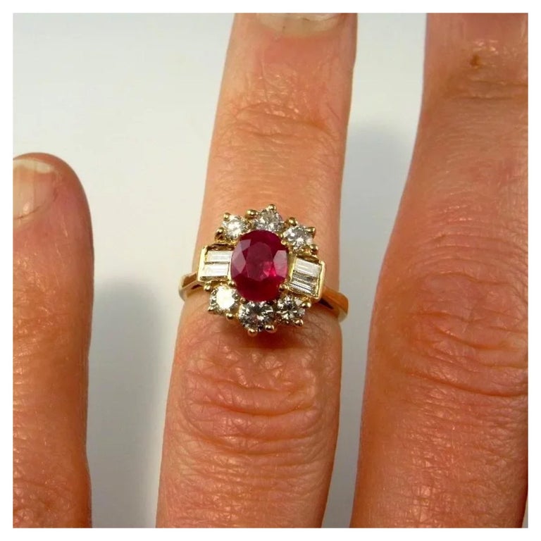 Customizable 2 Carat Ruby Diamond Bridal Ring Vintage Oval Shaped Ruby ...